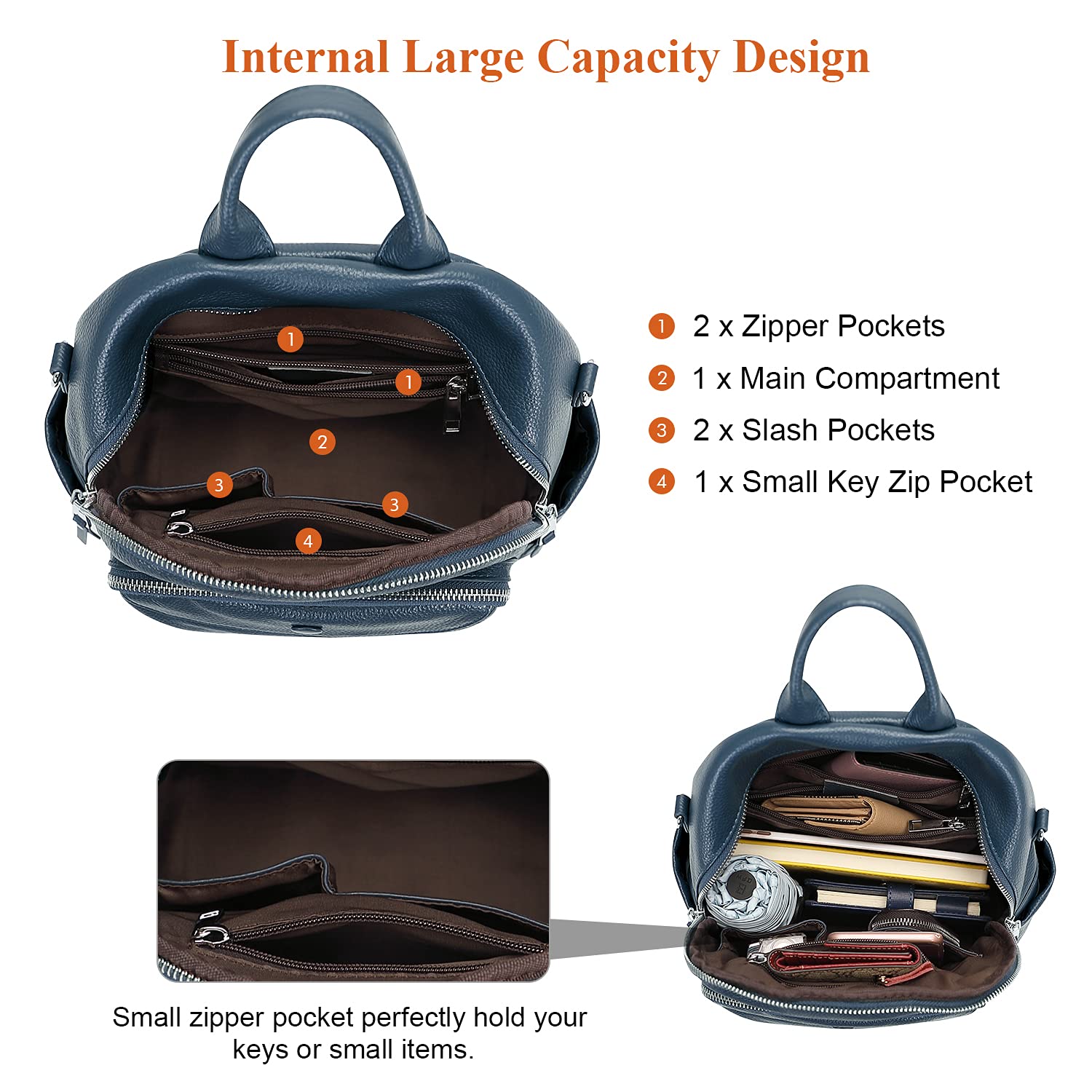ALTOSY Genuine Leather Backpack Women Elegant Daypack Convertible Shoulder Bag (S109 Indigo Blue)