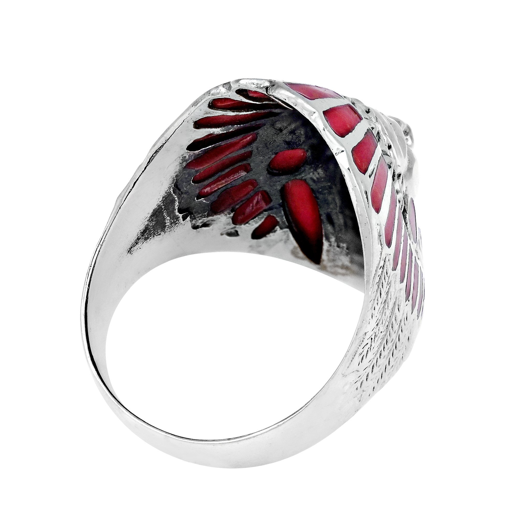 AeraVida Native American Style Reconstructed Red Coral .925 Sterling Silver Ring (8)