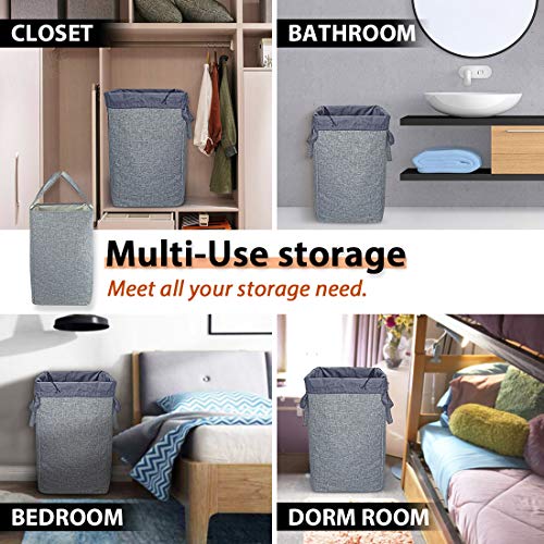 UniLiGis Laundry Hamper, Collapsible Laundry Basket with Removable Laundry Bags, Linen Clothes Hamper for Bedroom, Laundry Room, Bathroom, College, Grey