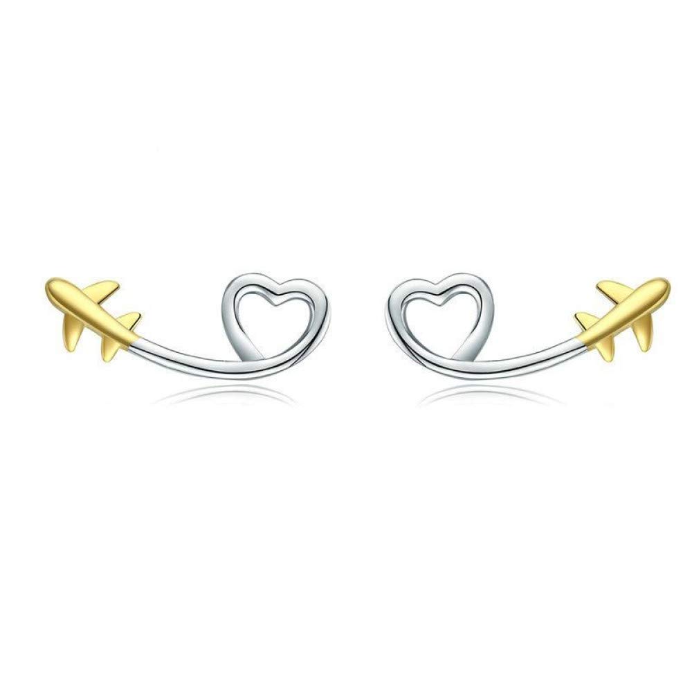 925 Sterling Silver Earrings for Women Heart-Shaped Airplane Small Earrings Stud Trendy Unique Aesthetic Dainty Minimalist Hippie Kpop Earrings Bulk