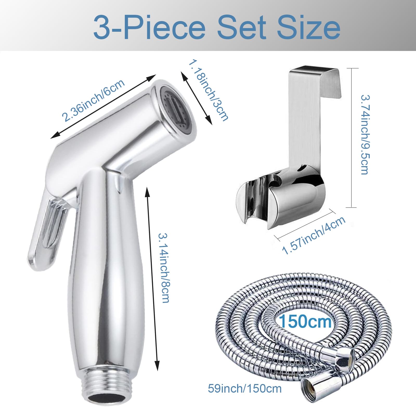 Hand Held Bidet Sprayer - Sprayer Shattaf Toilet Bidet Shower Head for Bathroom Sink or Toilet - with 59-inch Hose and Wall Bracket
