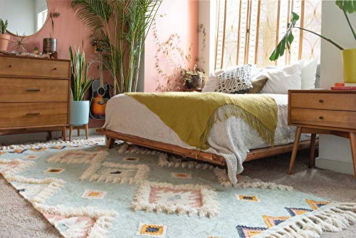 Unique Loom Mesa Collection Geometric, Natural Fibers, Southwestern, Bohemian Area Rug, 3' 3" x 5' 1" Rectangle, Light Aqua/Ivory