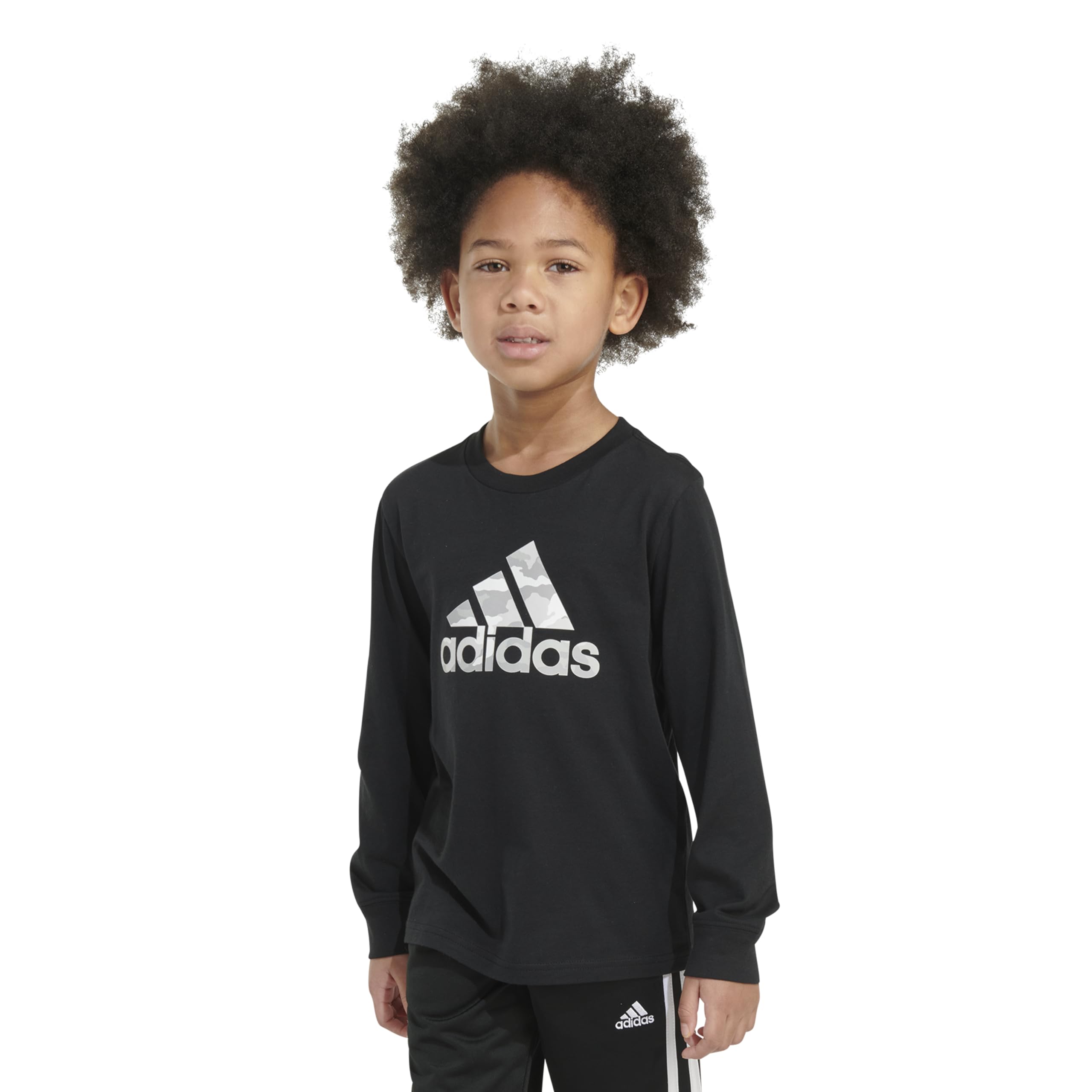 adidas Boys' Long Sleeve Cotton BoS Logo T-Shirt, Core Camo/White, 5