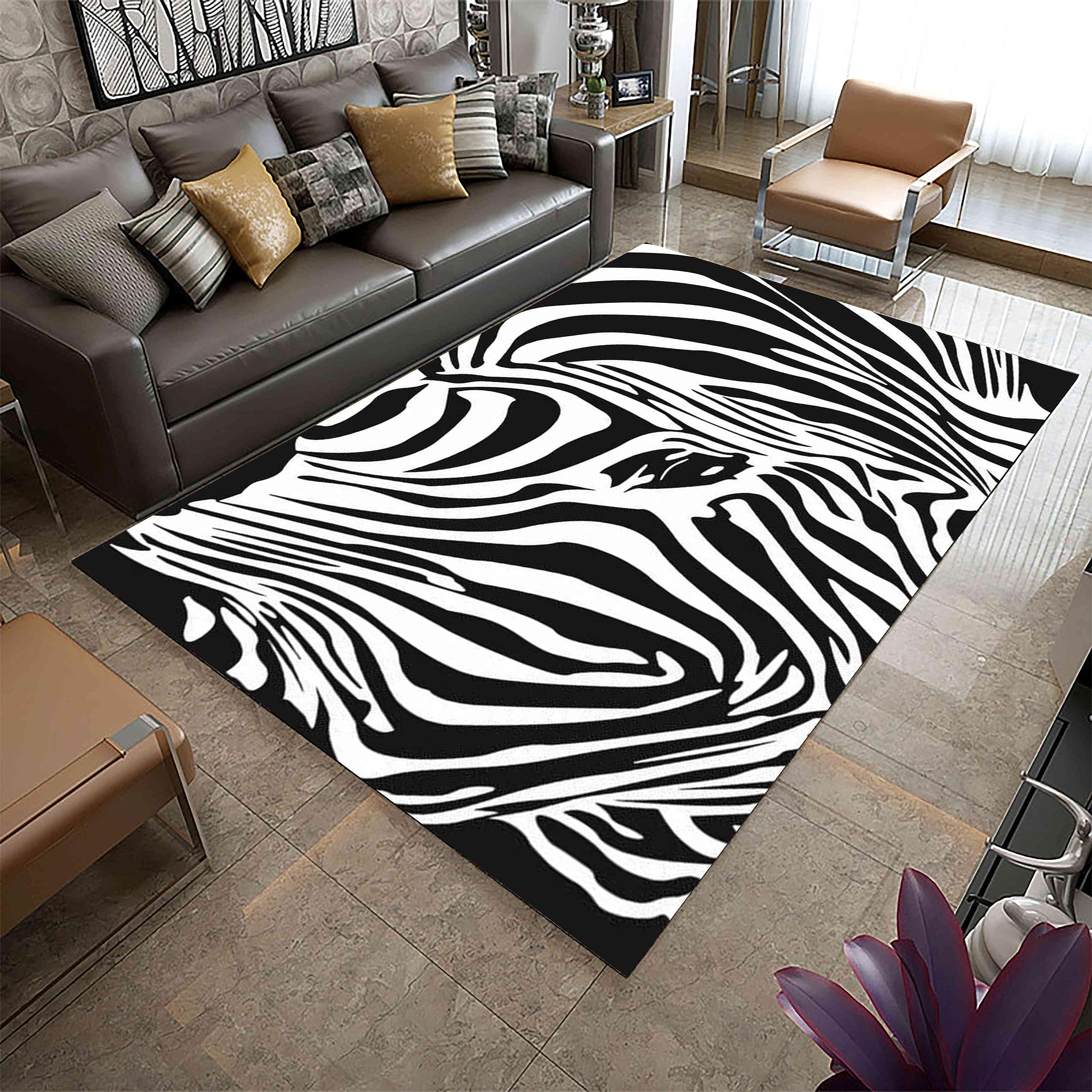 Fouiunler Zebra Area Rug, 2x3ft, Black and White Striped Rug, Wild Animal Print Non-Slip Washable Rugs, Modern Flannel Rugs for Living Room, Indoor Bedroom Dining Room Maximalist Rug