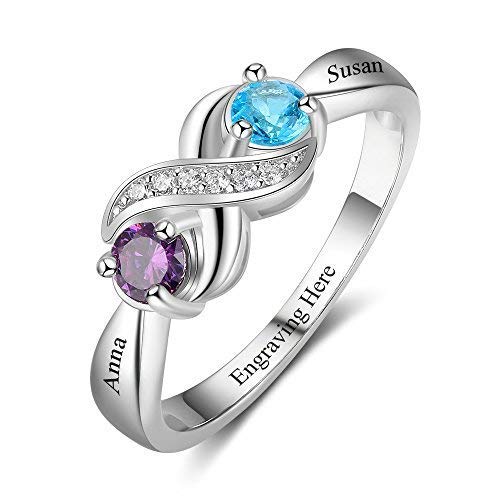 925 Sterling Silver Personalized Infinity Mothers Rings with 2 Round Simulated Birthstones Custom Engraved Engagement Promise Rings for Women (12)