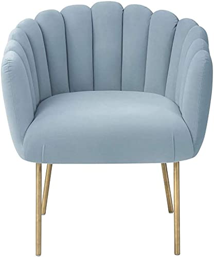 MEXIYA Doloris Modern Sea Blue Easy Clean Velvet Upholstered Feather Side Chair with Brushed Gold Leg