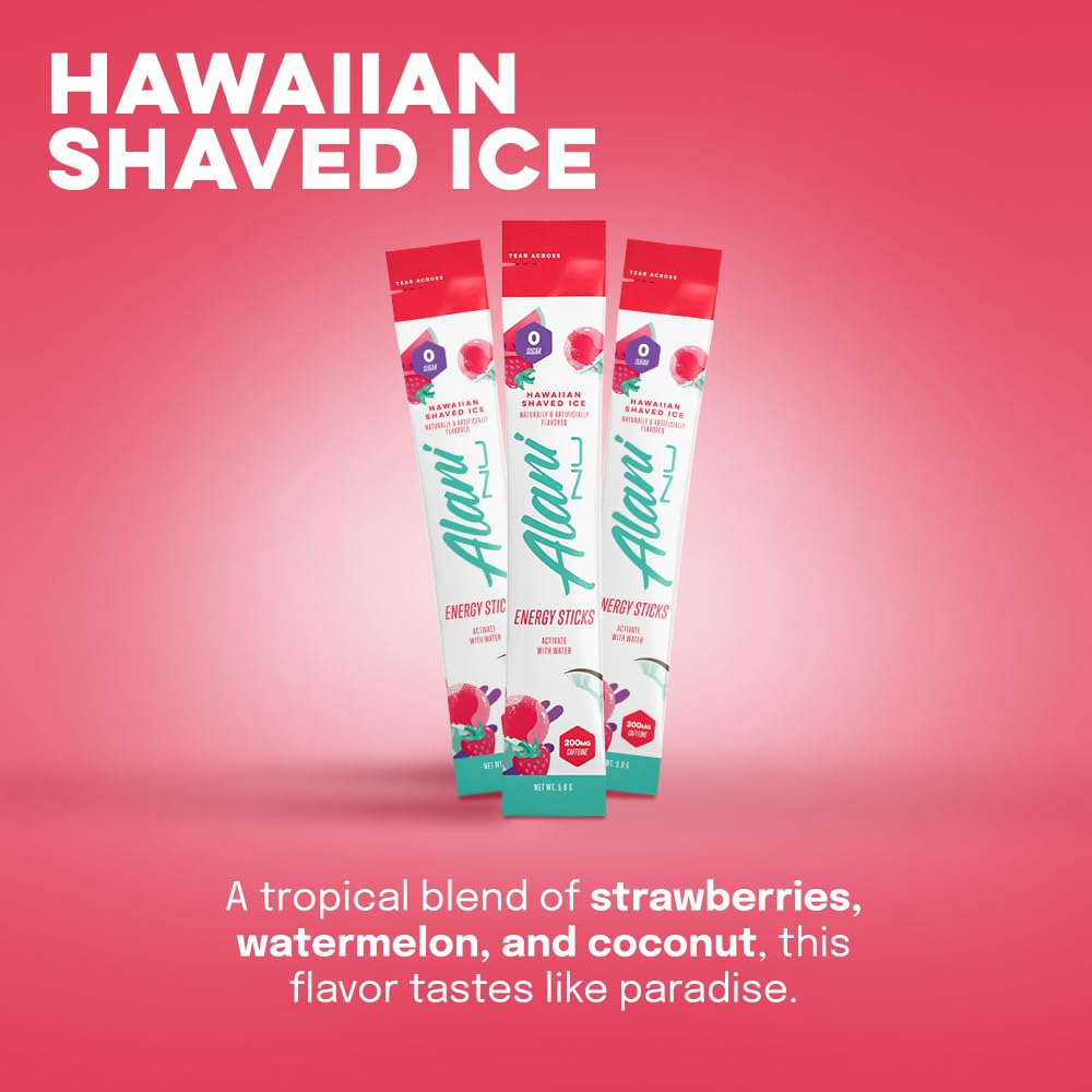 Alani Nu Energy Sticks CHERRY SLUSH & HAWAIIAN SHAVED ICE | Energy Drink Powder | Preworkout Performance with Antioxidants | On-The-Go Drink Mix | Biotin B Vitamins | Zero Sugar | 5 Calories | 20 Pack