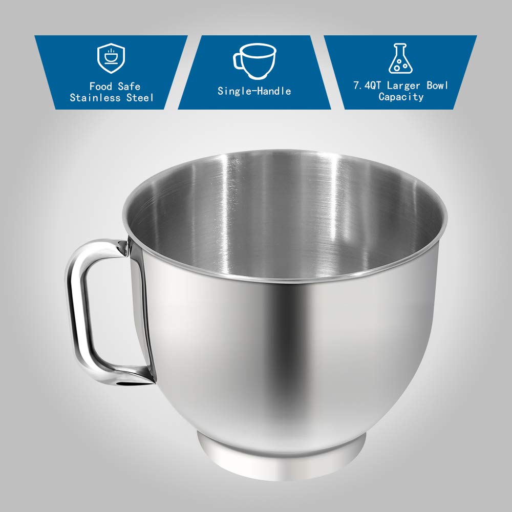 Aucma Stand Mixer,7.4QT 6-Speed Tilt-Head Food Mixer, Electric Kitchen Mixer with Dough Hook, Wire Whip & Beater