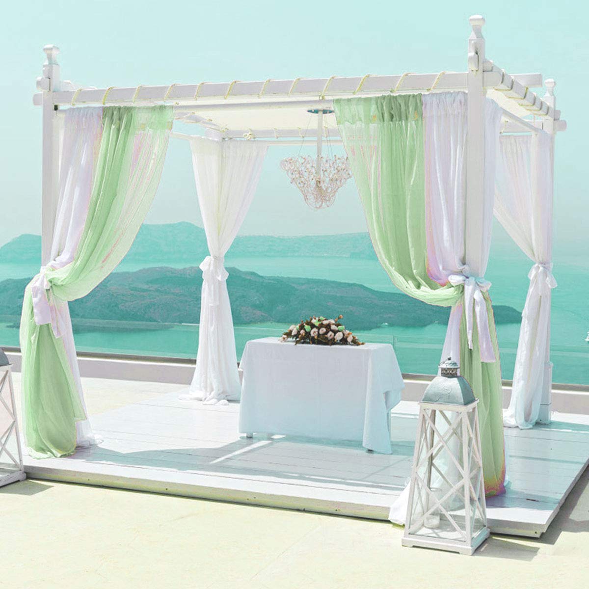 BIT.FLY Sheer Organza Swag DIY Fabric Wedding Top Table Event Party Home Decor Stair Bow Valance Table Skirt (197 x 53 Inch White)