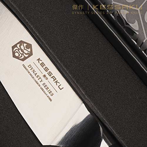 KESSAKU Paring Knife - 3.5 inch - Dynasty Series - Razor Sharp Kitchen Knife - Forged ThyssenKrupp German High Carbon Stainless Steel - G10 Garolite Handle with Blade Guard