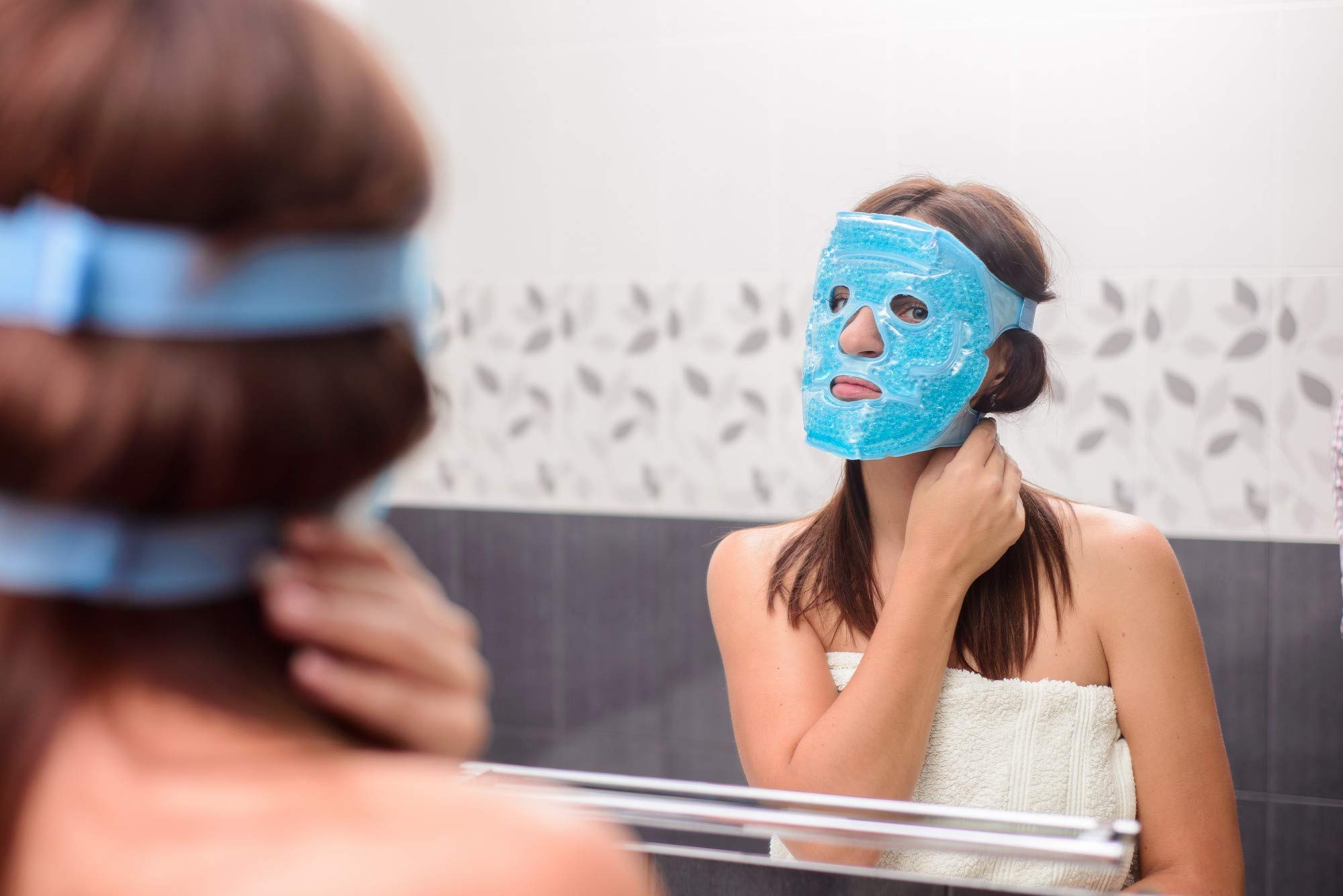 Sofida Cold Hot Gel Face Eye Mask - Reduce Puffy Dark Circles Bags Under Eyes Migraines Stress Relief - Heat Ice Therapy Pack Compress - Sinus Pressure Acne Headaches Relaxation (Blue)