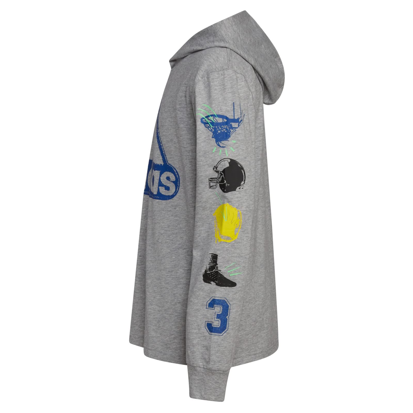 adidas Boys' Long Sleeve Cotton Jersey Hooded T-Shirt Tee, Medium Stamped Grey Heather, Large