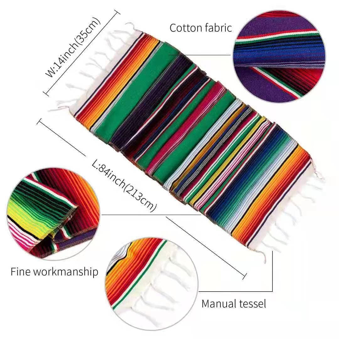 Airooglee Mexican Table Runner 4Pack 14 x 84 Inches Fiesta Mexican Theme Party Decoration for Cinco de Mayo Fiesta Party Serape Zarape Table Runner