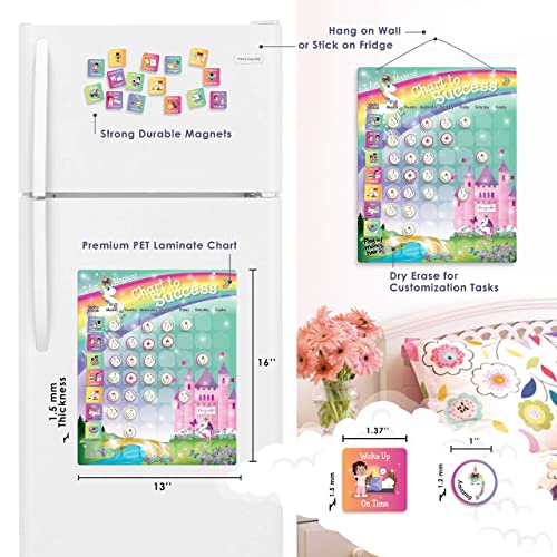 Unicorn Chart to Success| Magnetic Dry Erase| Daily Routine Responsibility Chore Chart for Kids| 80 Reward Tiles| 70 Tasks, Including Behavior and Self-Care| Fun Design for Girls| Raising a Star