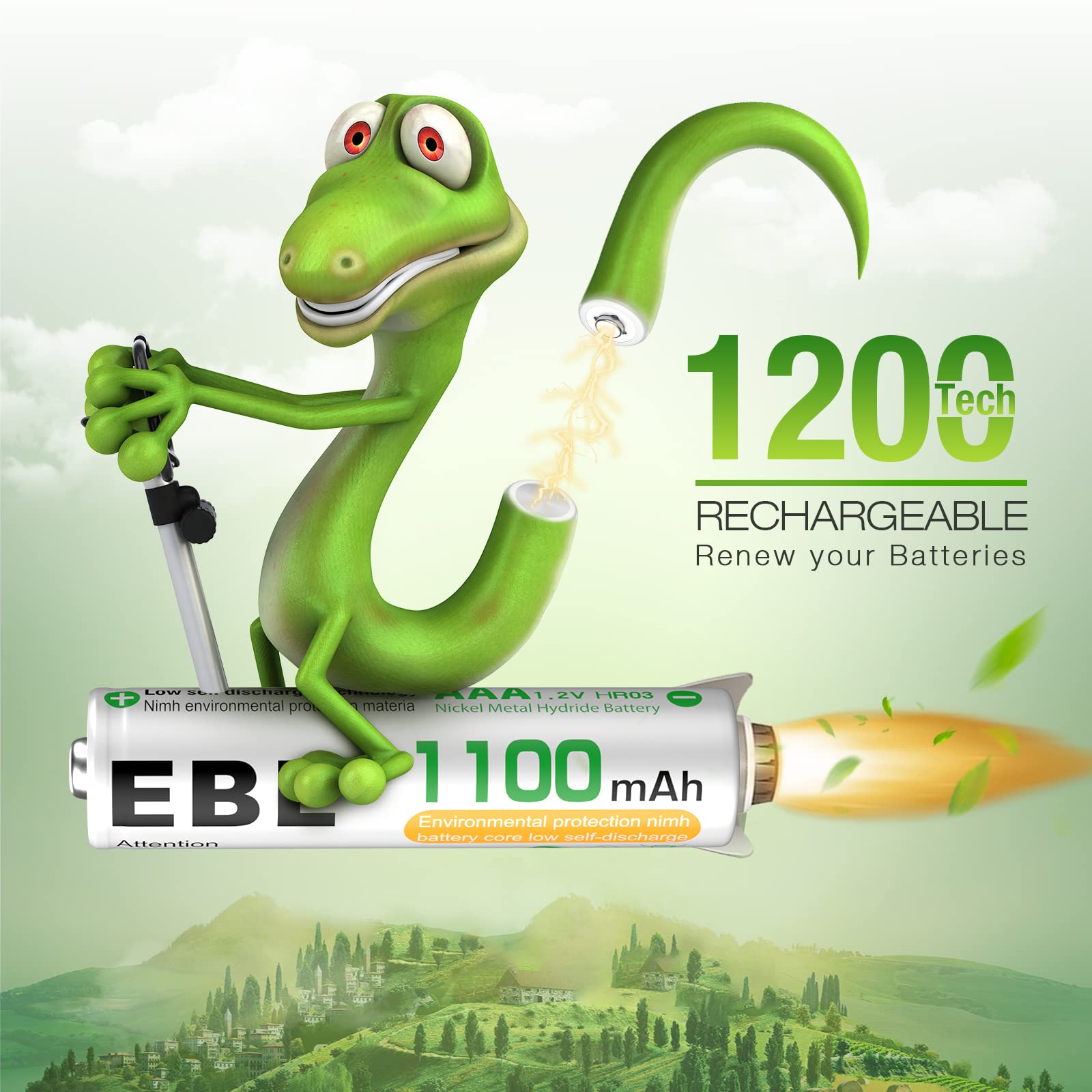 EBL AAA Rechargeable Batteries (4 Counts) 1100mAh Pre-Charged Triple A NiMH Battery with Retail Package