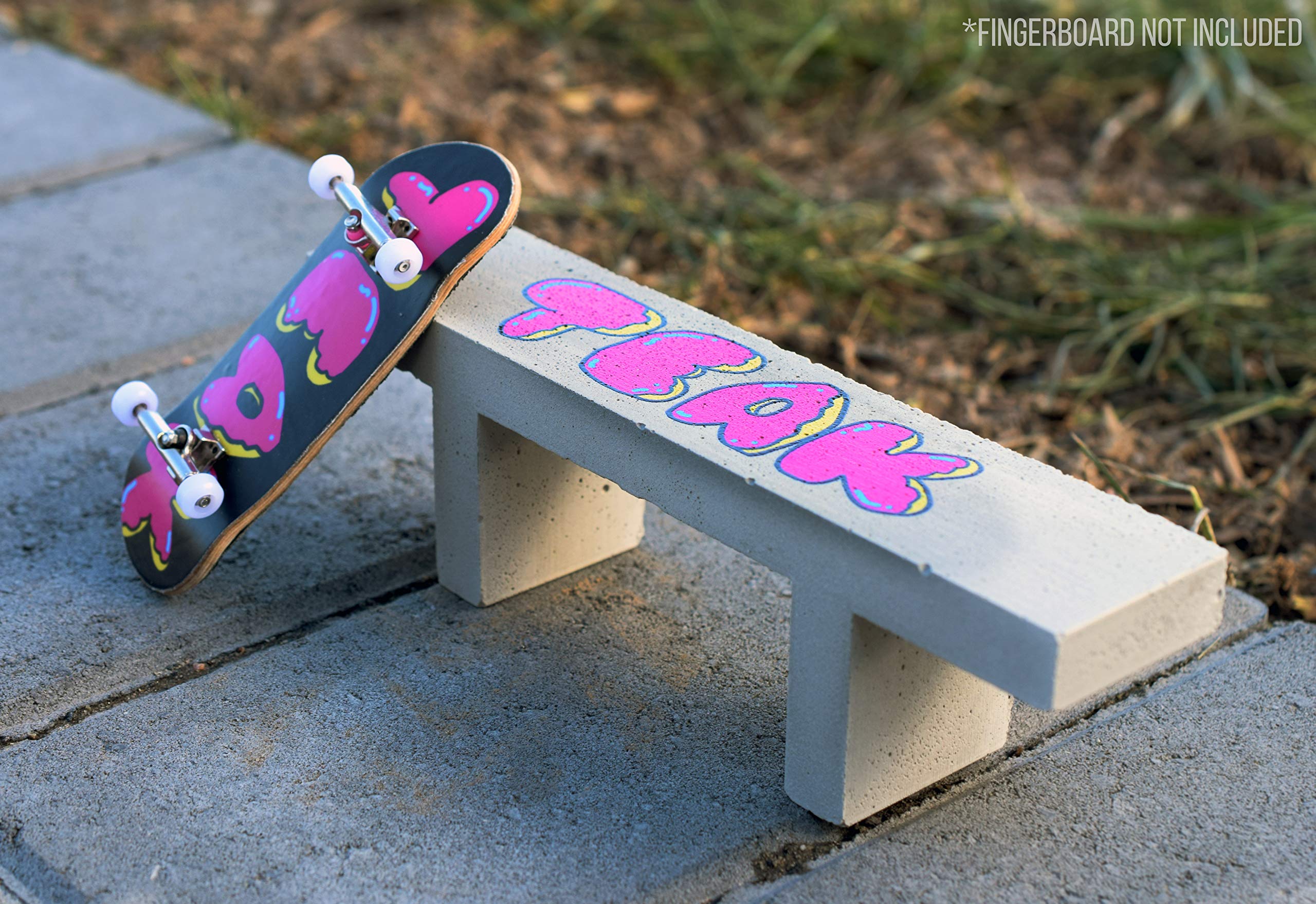 Concrete Fingerboard Bench, Full Color Teak Tuning Logo Graphic - 7" Long, 1.5" Wide, 2" Tall - 1:12 Scale - Teak Tuning