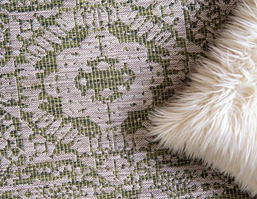 Unique Loom Outdoor Traditional Collection Area Rug - Timeworn (4' 1" Round, Green/ Gray)