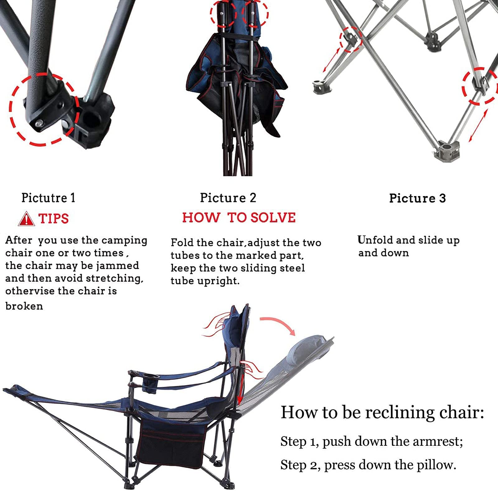 A AIKOOL Camping Recliner Camping Lounge Chair, Backpacking Folding Chair with Headrest, Footrest and Storage Bag for Outdoor Camping, BBQ, 300lbs Weight Capacity