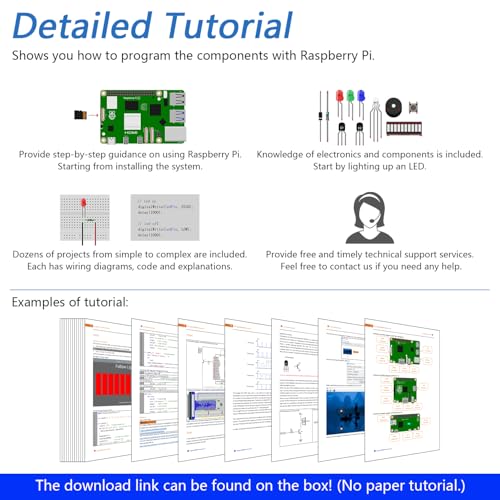 Freenove Ultimate Starter Kit for Raspberry Pi 5 4 B 3 B+ 400 Zero 2 W, 962-Page Detailed Tutorial, Python C Java Scratch Processing Code, 223 Items, 128 Projects (Raspberry Pi NOT Included)