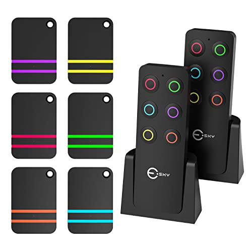 Key Finder, Esky RF Item Locator with 2 Transmitters and 6 Receivers, 100ft Working Range 80dB Loud Beeps Wireless Item Tracker Support Remote Control for Finding Pet, Wallet and Key
