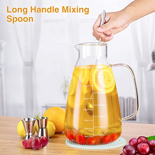 Hannadepot Glass Pitcher, Glass Water Pitcher with Lid, 118oz/0.92 Gallon Heat Resistant Borosilicate Glass Carafe with Pot Holder and Spoon Temperature Safe (118oz/3.5L)