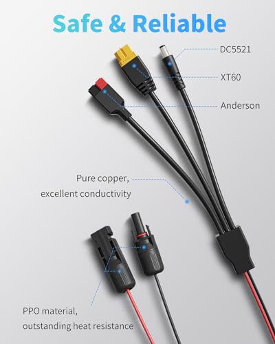 8.5Ft Solar Connector 3-in-1 (XT60, DC5521, Anderson) Adapter Cable Solar Charge Cable for Solar Generator Portable Power Station and Solar Panel (2.5M/8.5Ft)