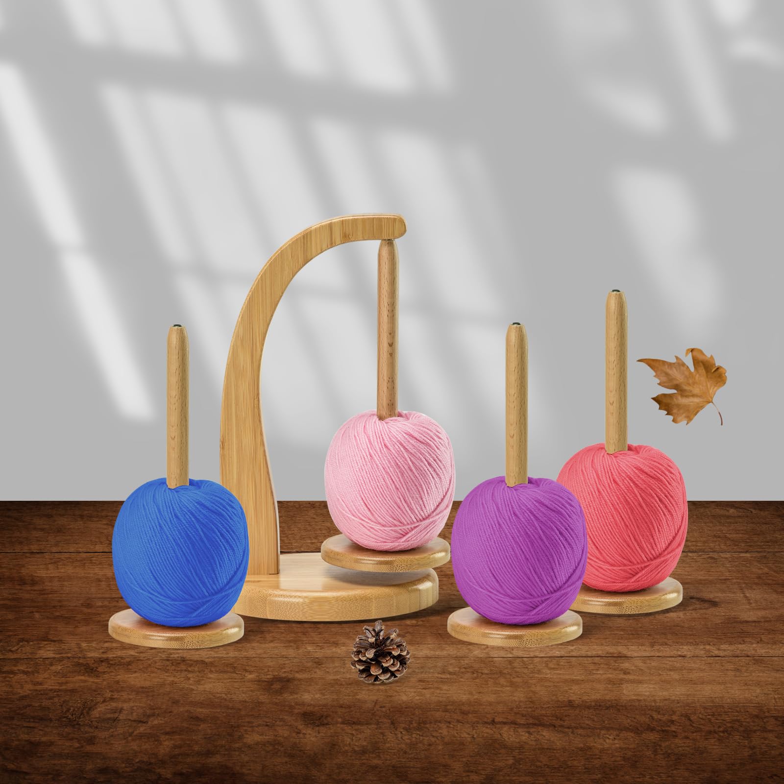 Yarn Holder with 2 Pcs Spindles for Knitting and Crocheting,Crochet Gift for Knitting Lovers,Wooden Yarn Spinner for Crochet by Artowell (Walnut Color)