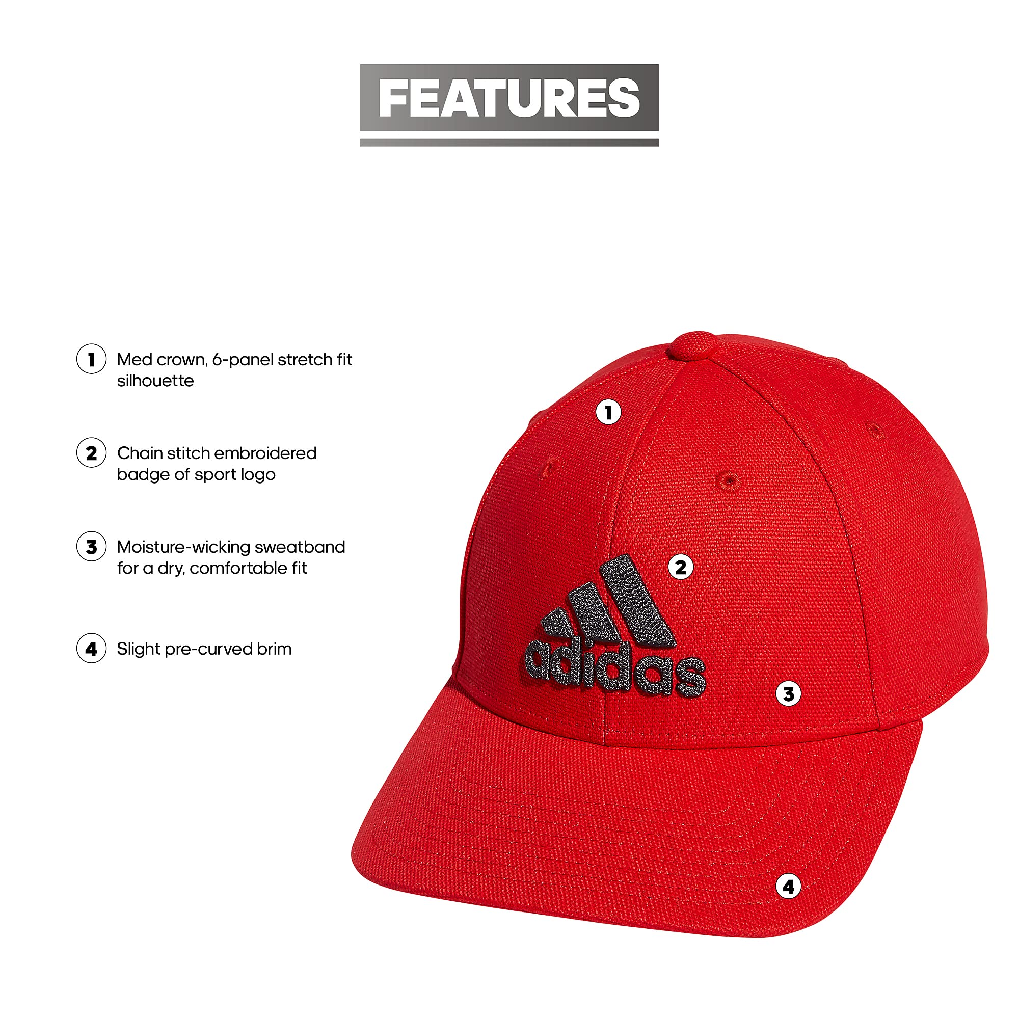 adidas mens Producer 2 Structured Stretch Fit baseball caps, Vivid Red/Onix Grey, Large-X-Large US
