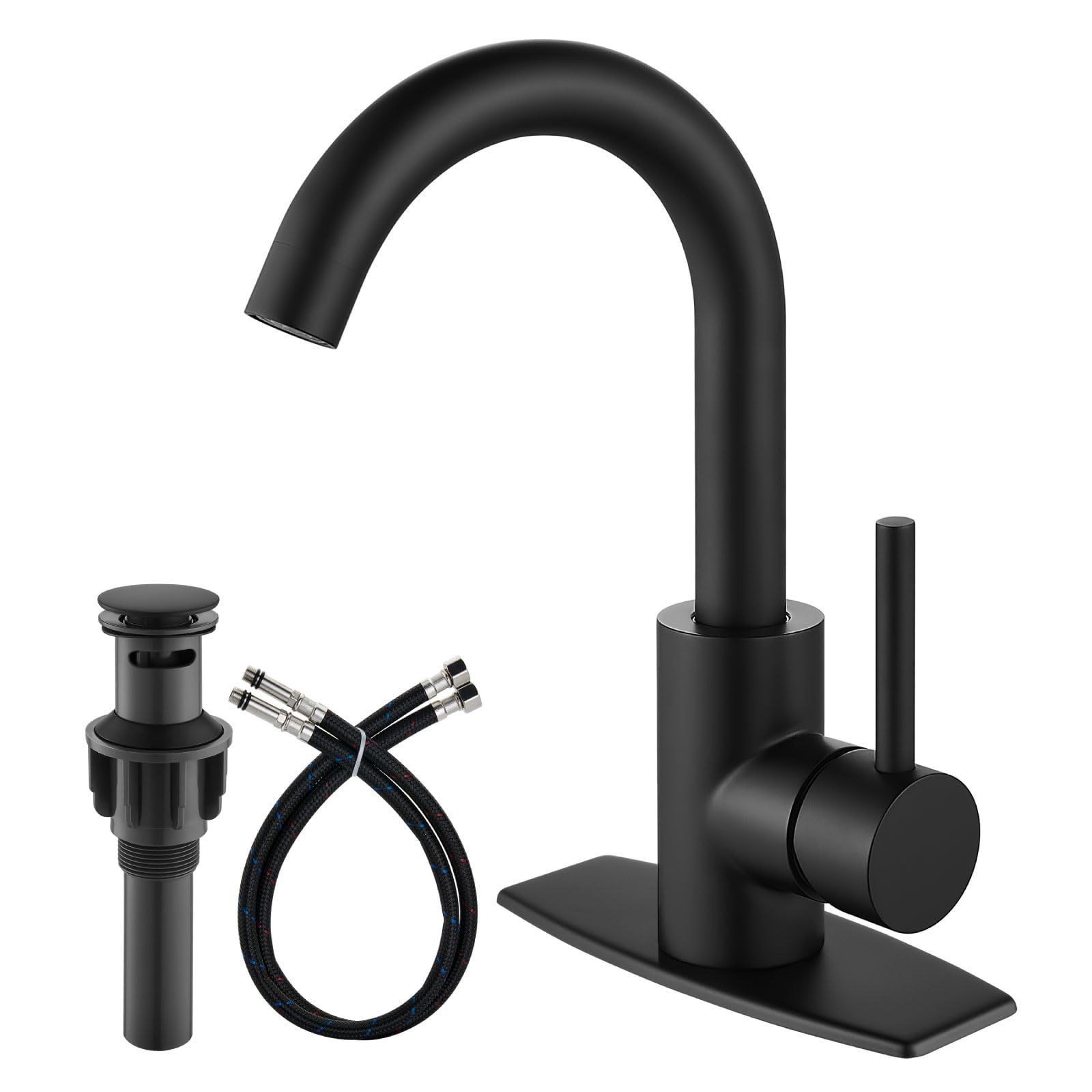 Airuida Matte Black Bar Sink Faucet Single Hole Single Handle Bathroom Sink Faucet Kitchen Small Prep Wet Farmhouse RV Lavatory Vanity Mixer Tap 360 Degree Swivel Spout with Pop Up Drain