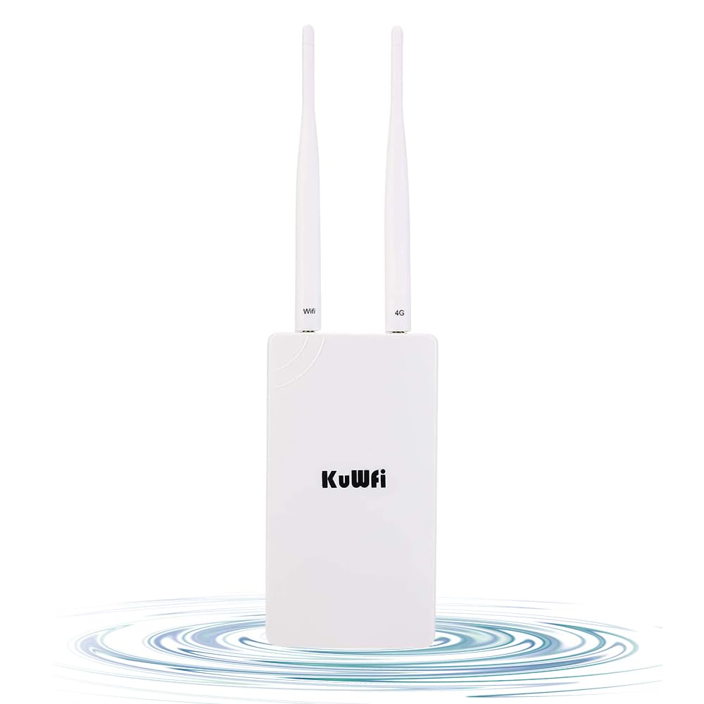 KuWFi Waterproof Outdoor 4G LTE CPE SIM Card WiFi Router 150Mbps CAT4 SIM LTE Routers Work with IP Camera or Outside WiFi Coverage with 2pcs Antenna Only Work with SIM Card Mode Not for USA