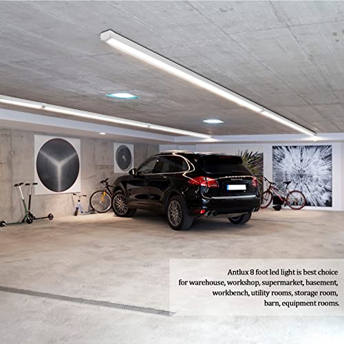 ANTLUX 8FT LED Shop Lights for Garage 8 Foot Linear Strip Light, 72W 8000LM, 5000K, Workshop Warehouse Ceiling Lighting Fixtures with on/Off Switch, Plug in, 8β Fluorescent Tube Replacement, 4 Pack