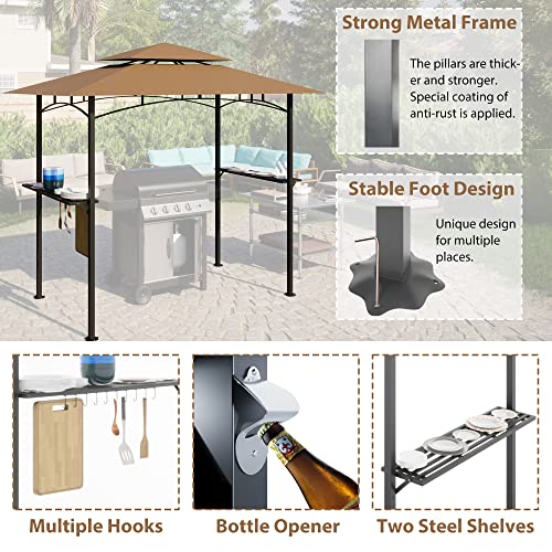 8'x 5' Grill Gazebo Canopy - Outdoor BBQ Gazebo Shelter with LED Light, Patio Canopy Tent for Barbecue and Picnic