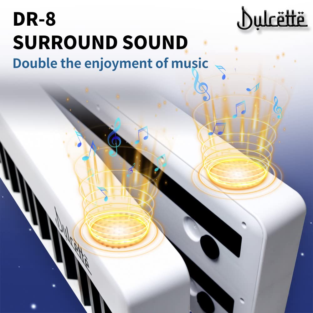 Dulcette *NEW* Foldable Electric Piano Keyboard | 88 Keys Portable Keyboard | Semi-Weighted Touch Sensitive Keys | MIDI & Dual Speakers Sustain Pedal | Digital Piano FREE Bag (White)