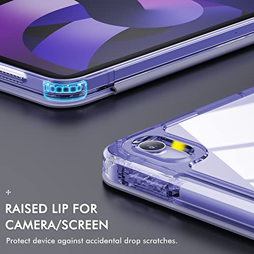 INFILAND Compatible with iPad Air 5th Generation Case 2022, iPad Air 4th Generation Case 2020 10.9 inch with Crystal Clear Back & Pencil Holder [Support Pencil Wireless Charging] English Lavender