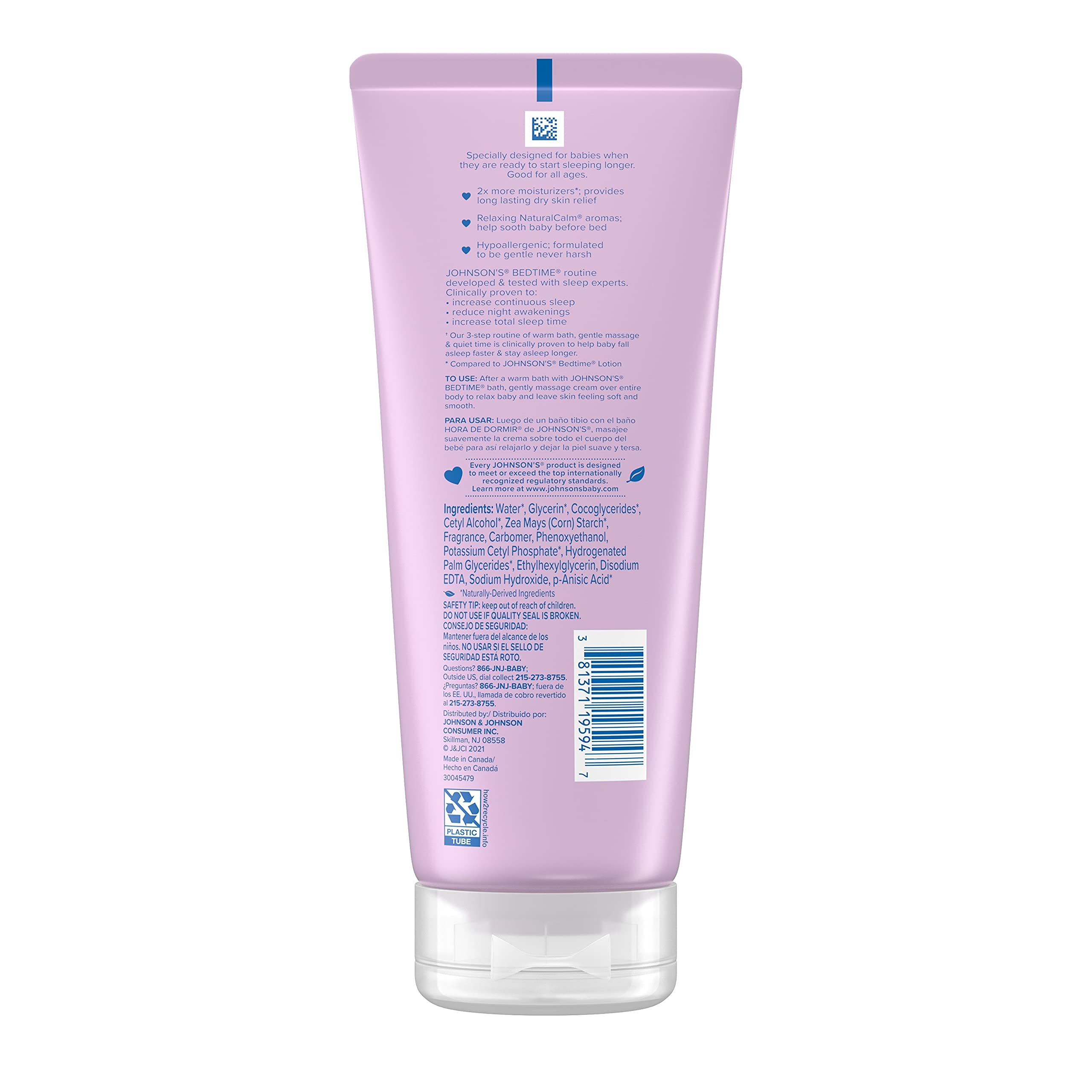Johnson's Baby Bedtime Moisturizing Body Cream, Relaxing Aromas, Night Time Baby Massage Cream for Dry Skin Relief, Hypoallergenic, No Parabens, Phthalates or Dyes, 8 fl. oz