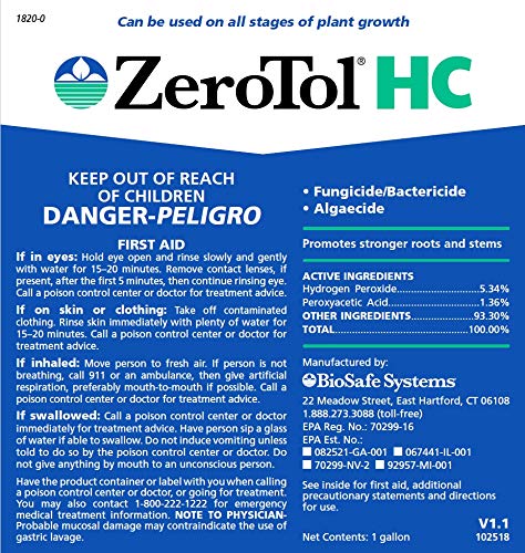 BioSafe Systems ZeroTol HC, Broad Spectrum Algaecide, Bactericide, and Fungicide, Peroxyacetic Acid, Kills Mold, Single 6200-1, 1 Gallon
