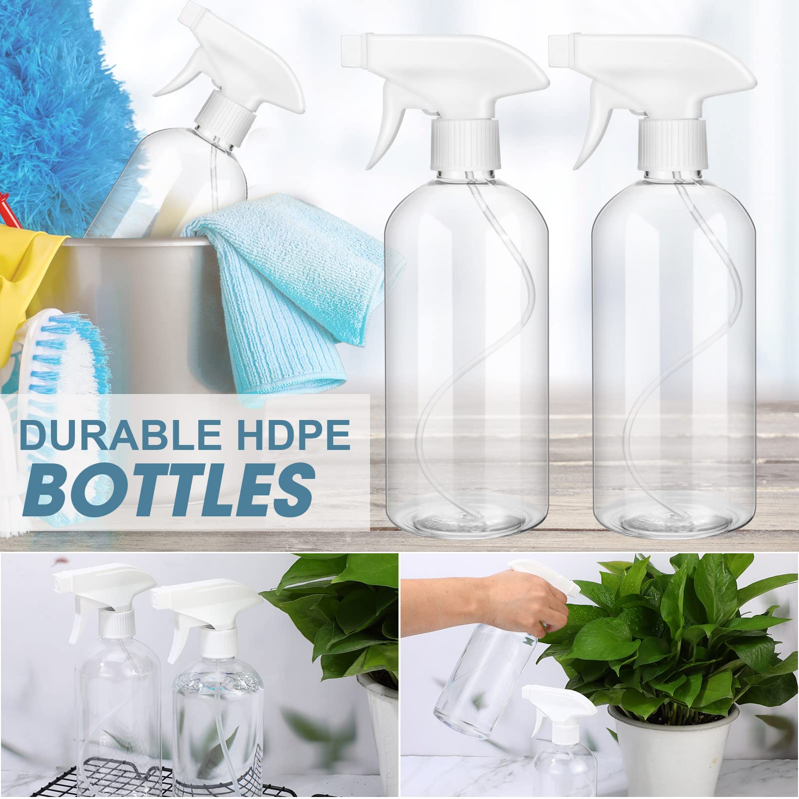 8 Packs 16.9 oz Plastic Spray Bottle Clear Empty Spray Bottles Refillable Container Squirt Bottle with Adjustable Head Sprayer and Stream Water Spray Bottle for Hair, Essential Oils, Cleaning Products