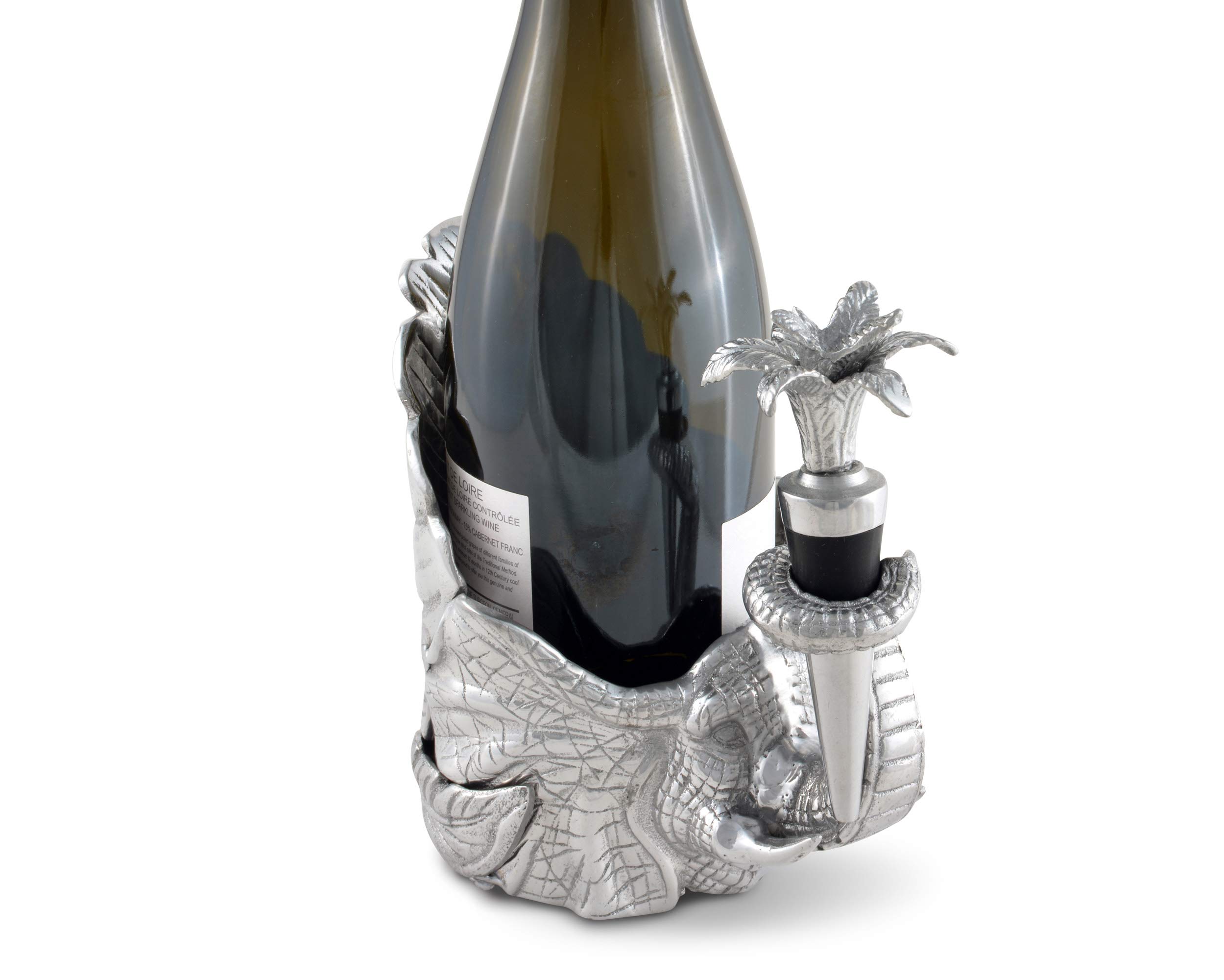 Arthur Court Aluminum Metal Elephant Wine Coaster and Stopper Set Sand casted Artisan Metal 4.5 inch Diameter Coaster 7 inch Tall