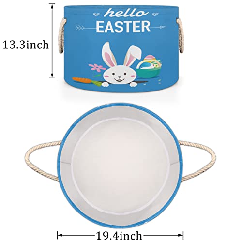Happy Easter Day Large Round Baskets for Storage Laundry Baskets with Handles Blanket Storage Basket for Bathroom Shelves Bins for Organizing Nursery Hamper Girl Boy