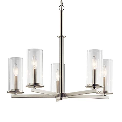 KICHLER Crosby 22.25" 5 Light Chandelier Clear Glass Brushed Nickel, White