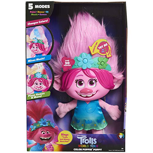 DreamWorks TrollsTopia Color Poppin’ Poppy Interactive Plush, 5 Modes, Lights, Sounds, Sings, Kids Toys for Ages 3 Up by Just Play