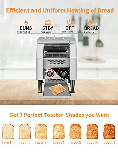 Commercial Conveyor Toaster 150 Slices/Hour 110V Heavy Duty Restaurant Toaster Electric Countertop Belt Machine for Home Office Bread Bagel Breakfast Food