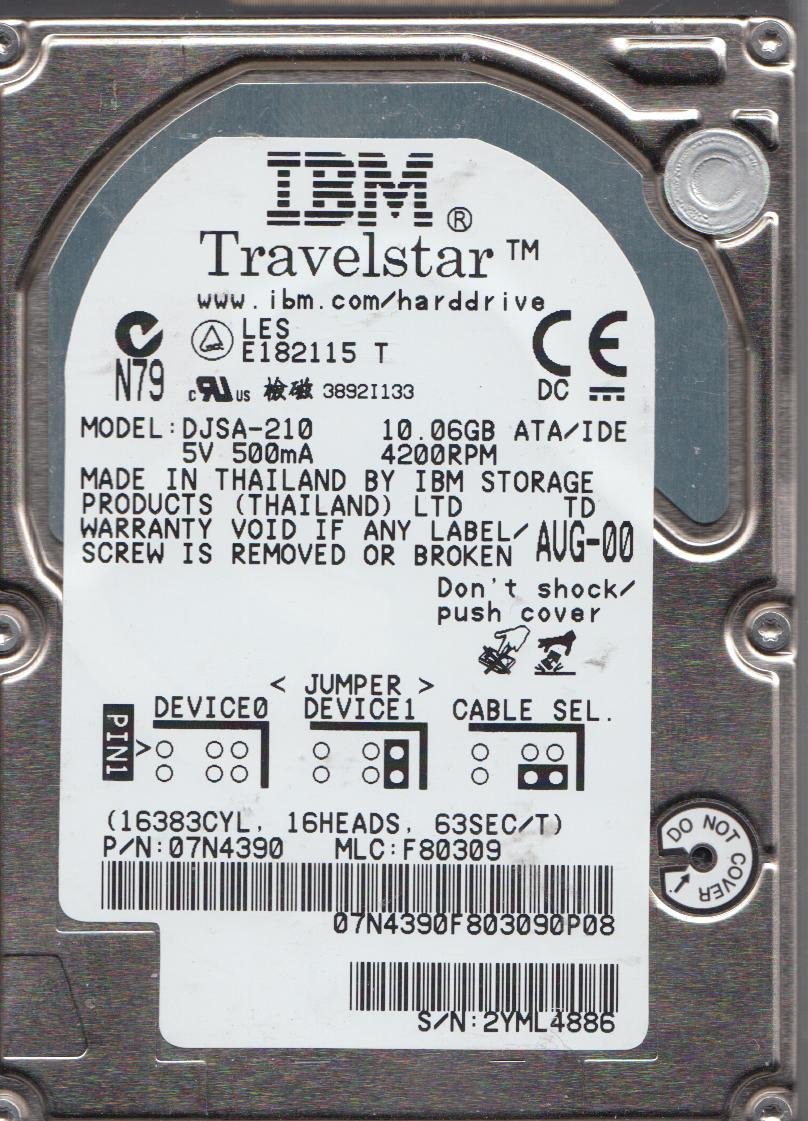 DJSA-210, PN 07N4390, MLC F80309, IBM 10GB IDE 2.5 Hard Drive