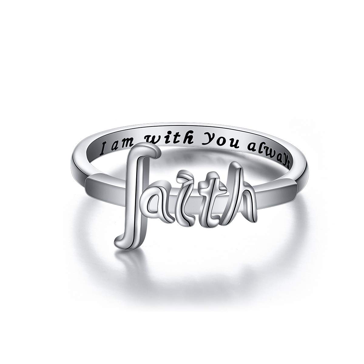 925 Sterling Silver I am With You Always Religious Faith Cross Ring for Women Girls, Size 5