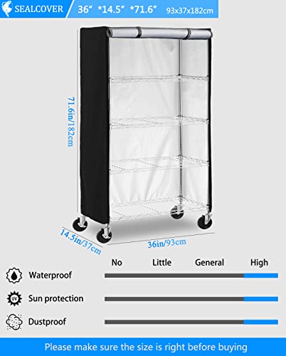 Sealcover Wire Shelving Cover Wire Rack Cover, High Density Shelf Cover 36"*14"*71", Black Storage Rack Cover Used to Cover Sundries.