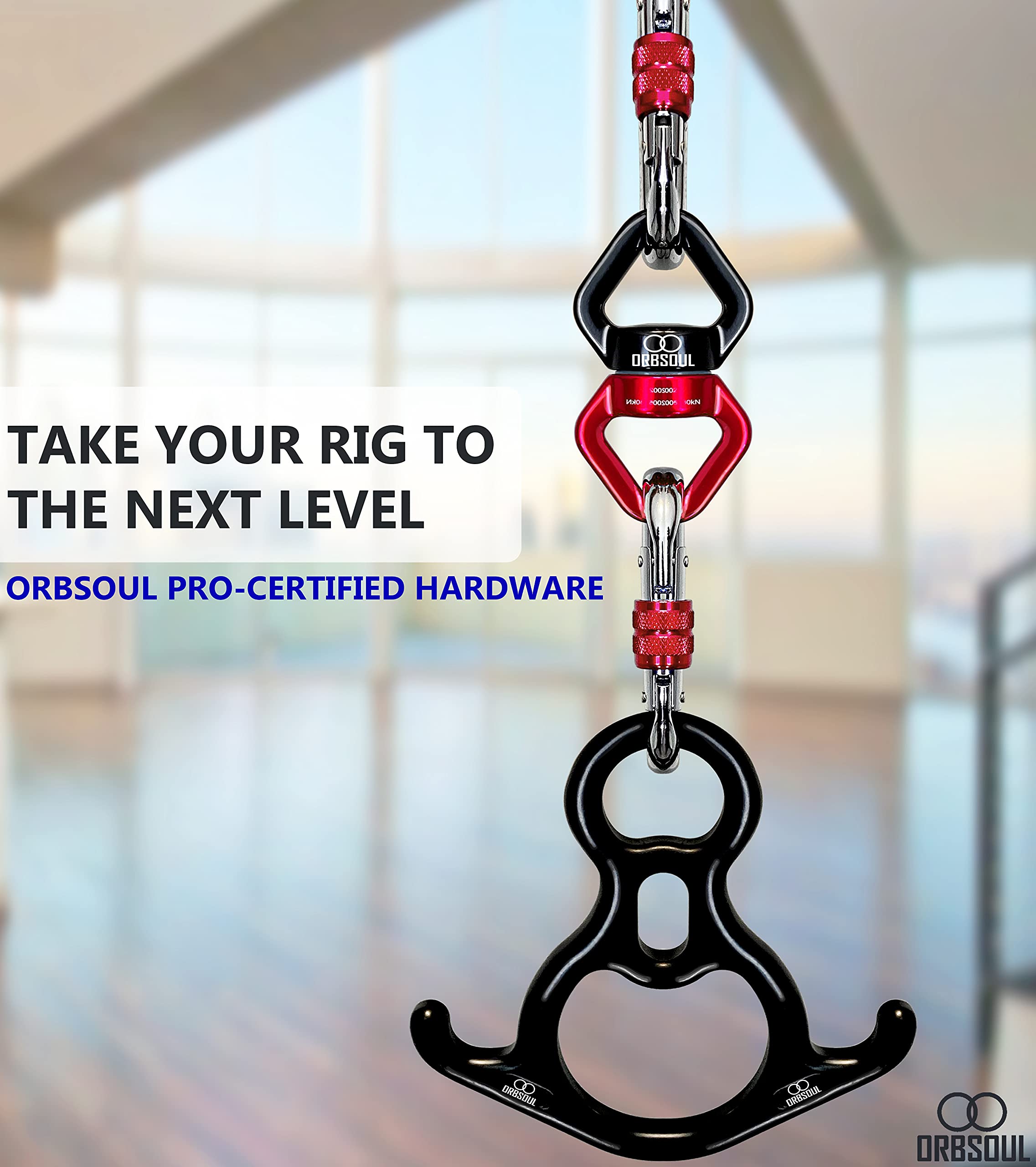 Aerial Silks Hardware (Certified Set) Includes Rescue Figure 8 Descender, Infinity Swivel, and 2X Stainless-Steel Carabiners