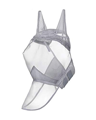 Harrison Howard CareMaster Horse Fly Mask Long Nose with Ears Full Face Moonlight Silver Small Pony