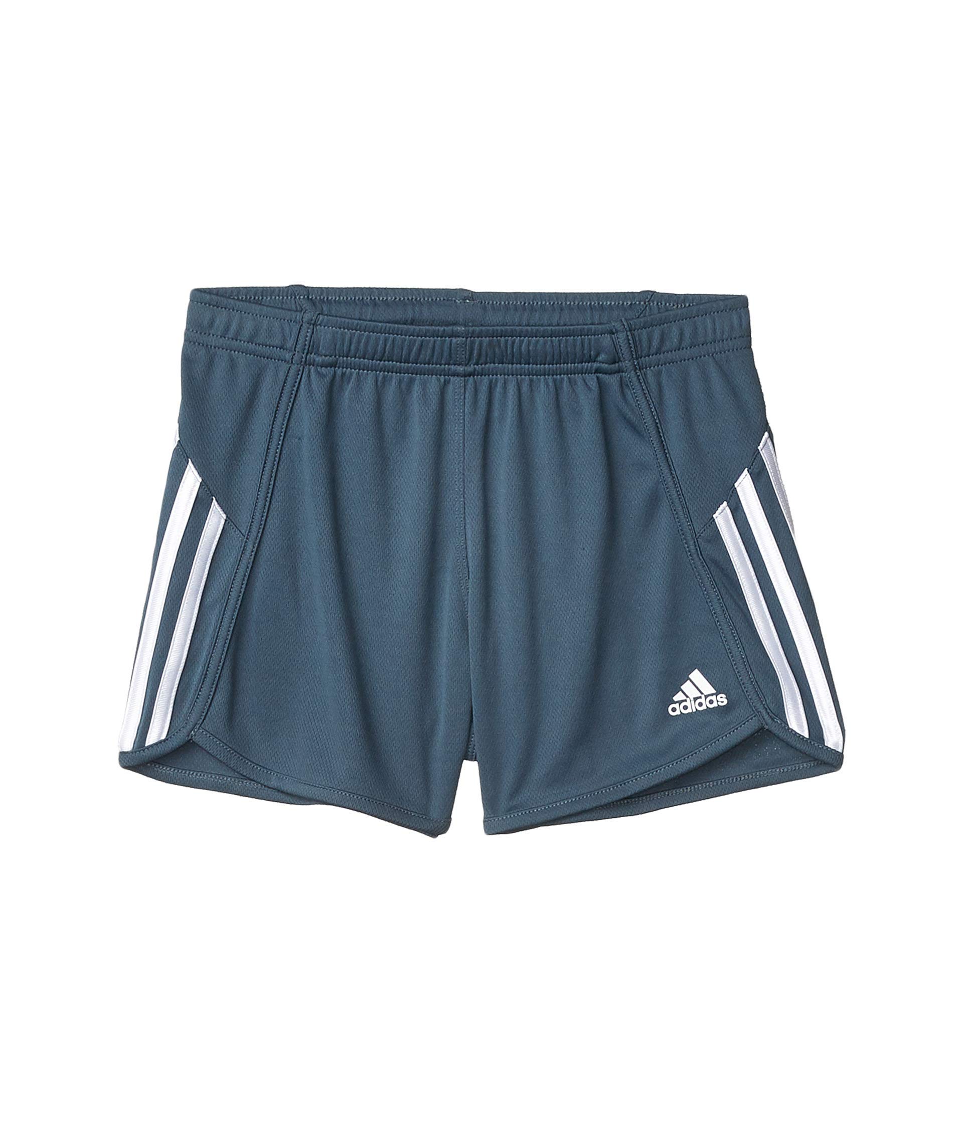 adidas Kids Girl's Stripe Mesh Shorts (Big Kids) Medium Blue LG (14 Big Kids)