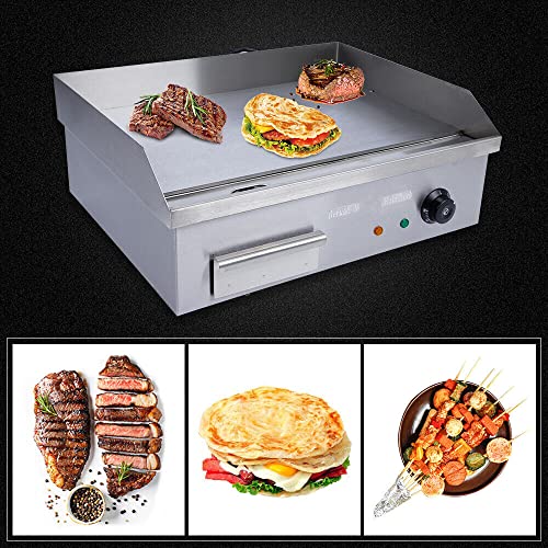 Commercial Electric Griddle, Flat Top Grill Hot Plate Stainless Steel Restaurant Grill Adjustable Thermostatic for Home Restaurant Kitchen BBQ Teppanyaki (110v, 3000W) (3000W)