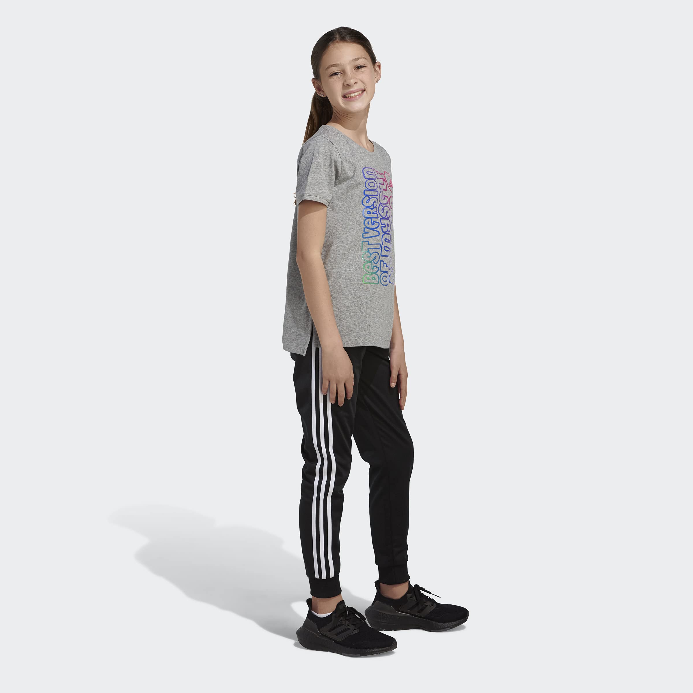 adidas girls Short Sleeve Vent Heather Graphic Tee T Shirt, Grey Multi, Medium US